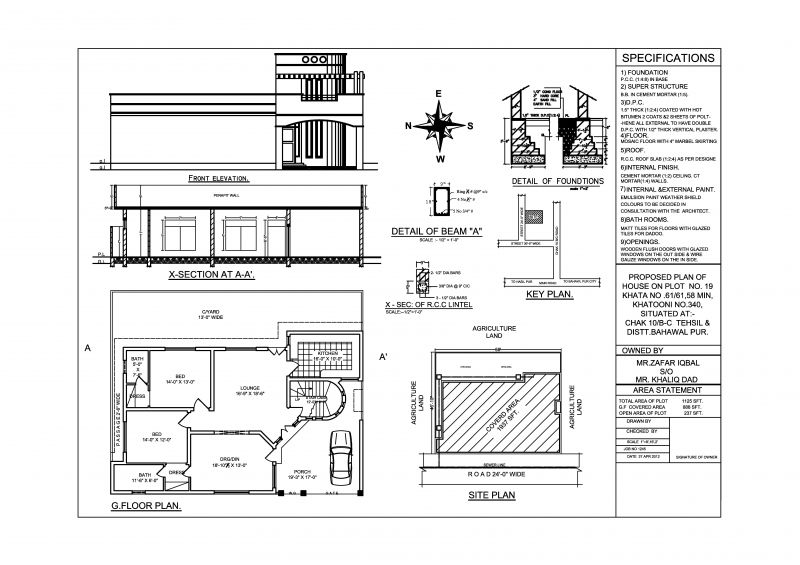 I have designed a submission plan of a house of 1125 Sft. in Autocad 2d ...