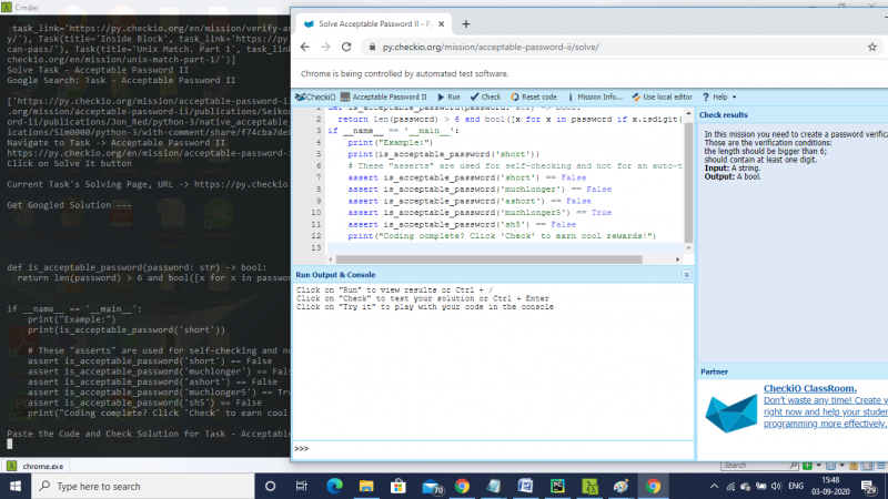 I Have Created A Checkiobot Which Levels Up Account By Automatically Solving Python Tasks
