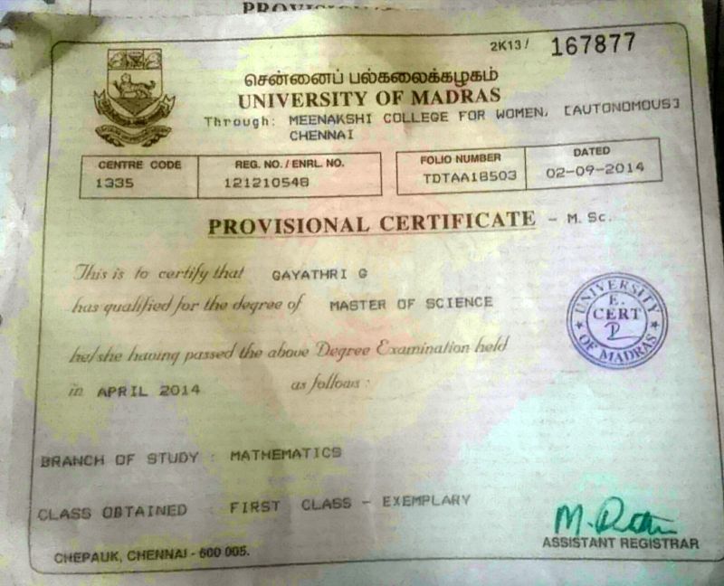 Provisional Certificate For PG By Gayathri Gopalan Truelancer