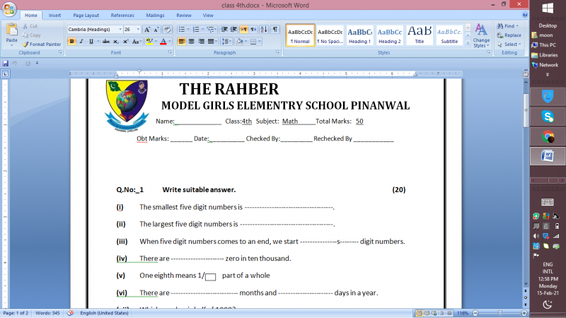 I have professional in these skills like Ms Excel MS word Inpage ...